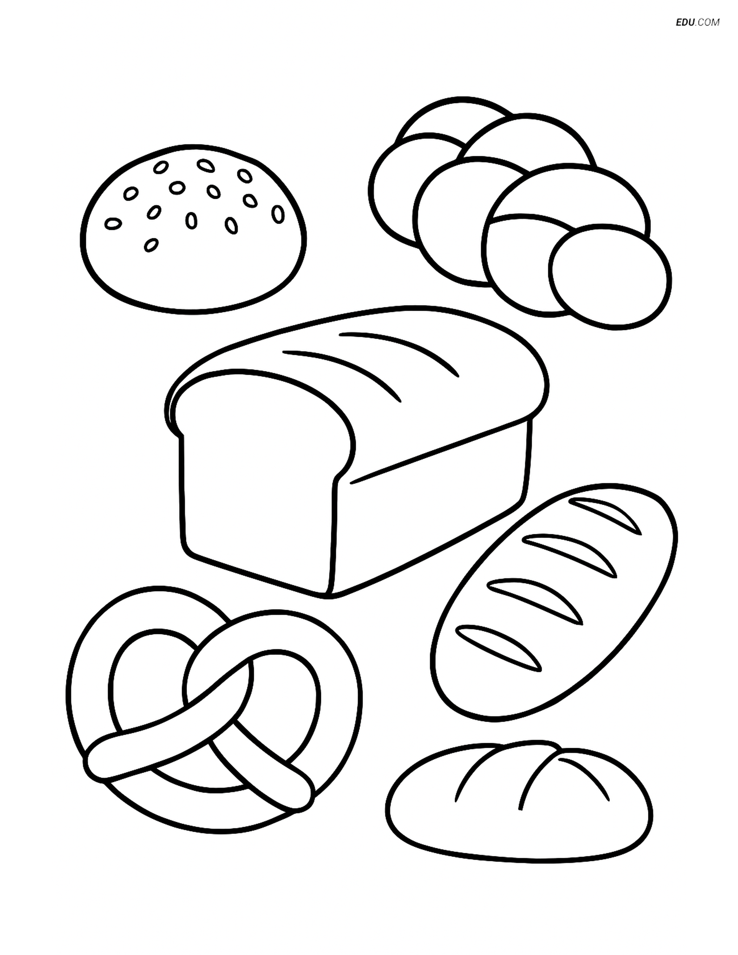 Free Printable Food Coloring Page - Loaf of Bread and Rolls | EDU.COM