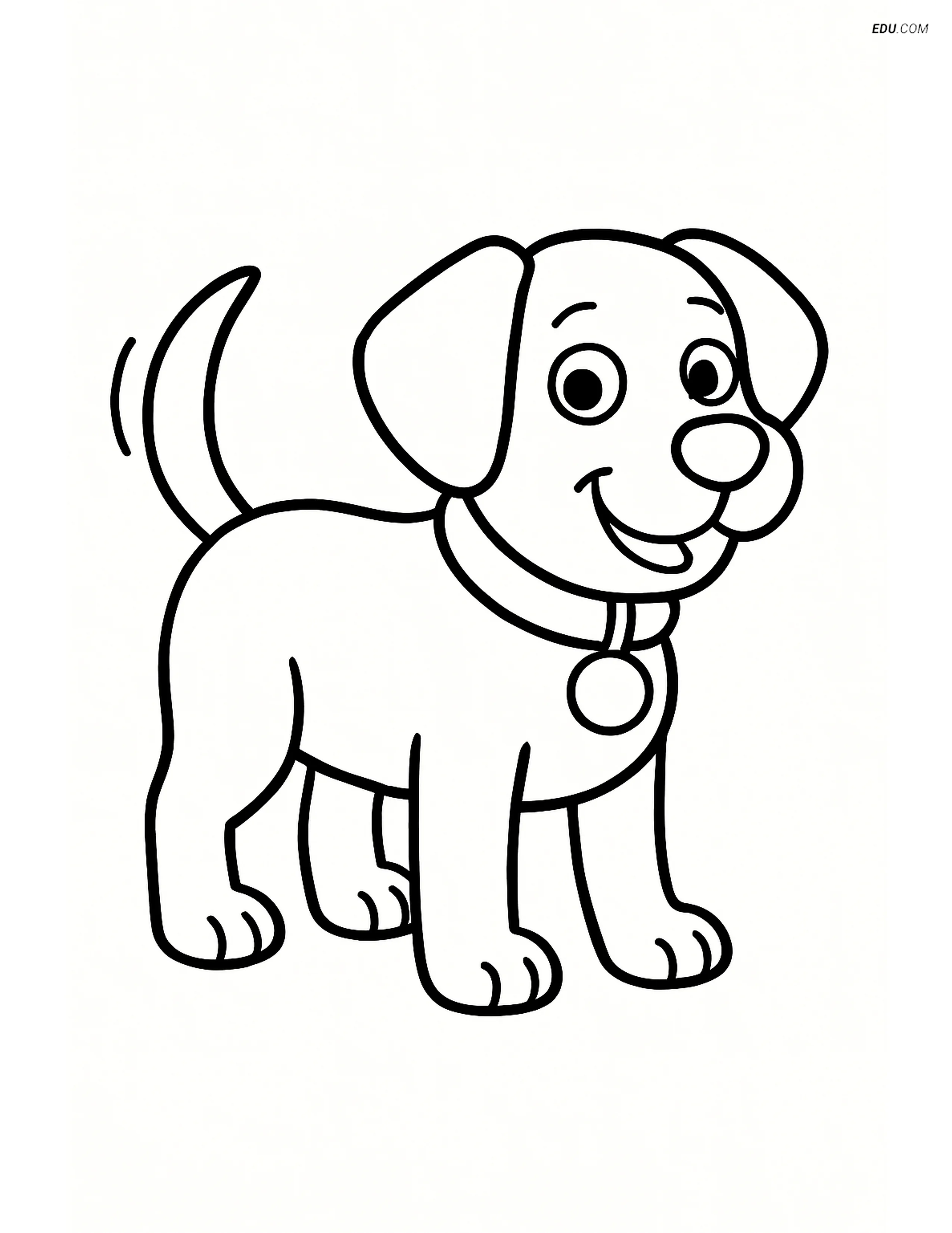 Free Dog Coloring Page - Wagging Tail with Collar and Tag | EDU.COM