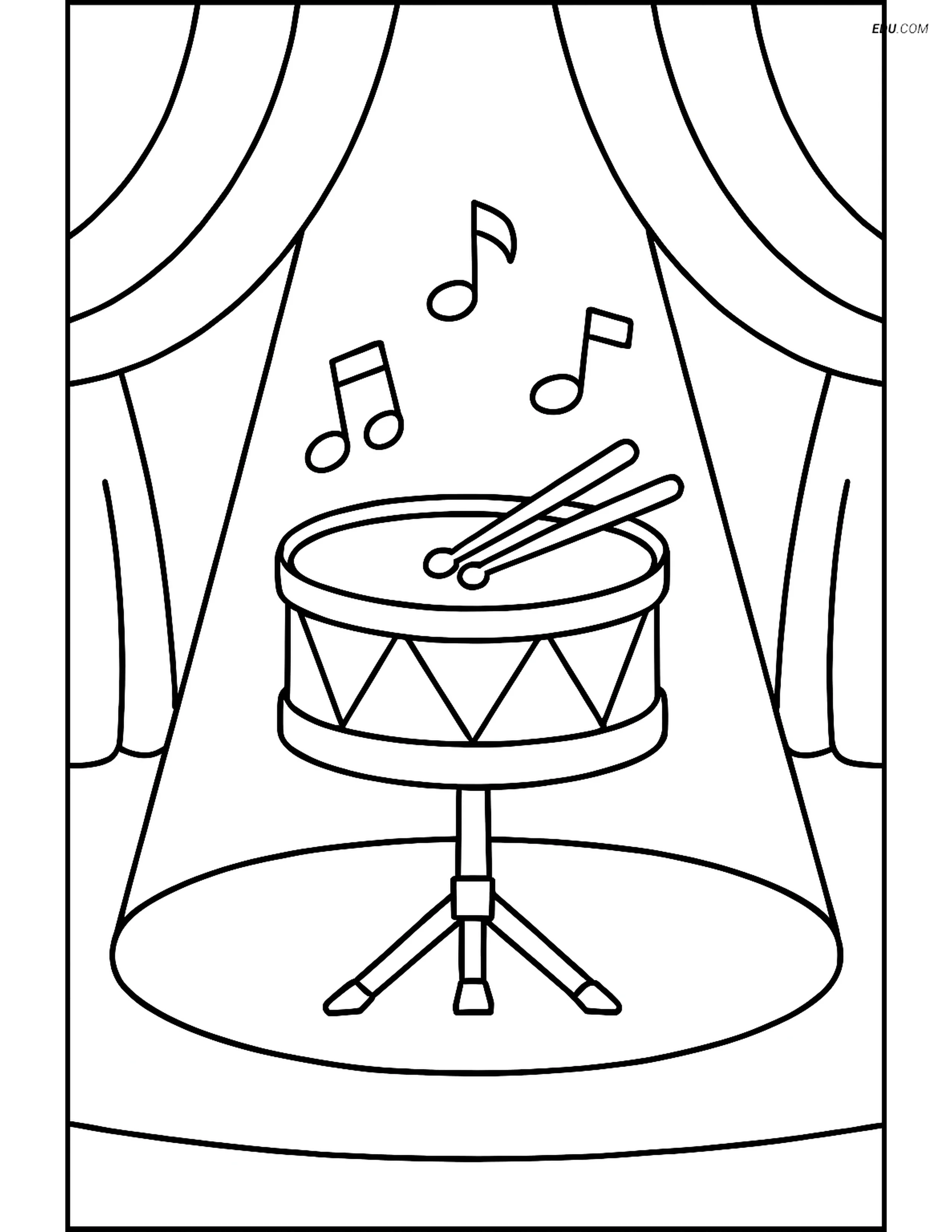 Free Music Coloring Page - Snare Drum on Stage | EDU.COM