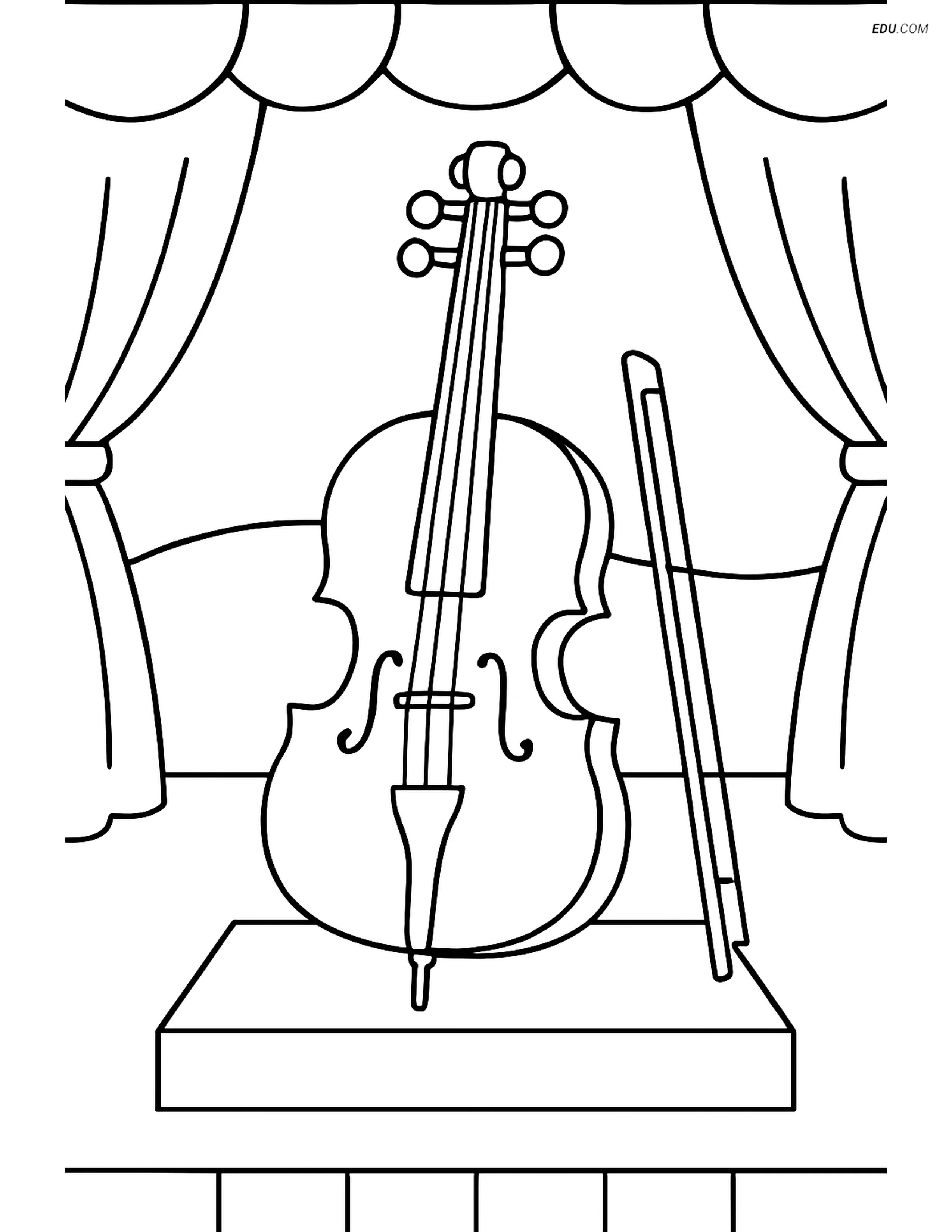 Free Music Coloring Page - Cello on Small Stage | EDU.COM